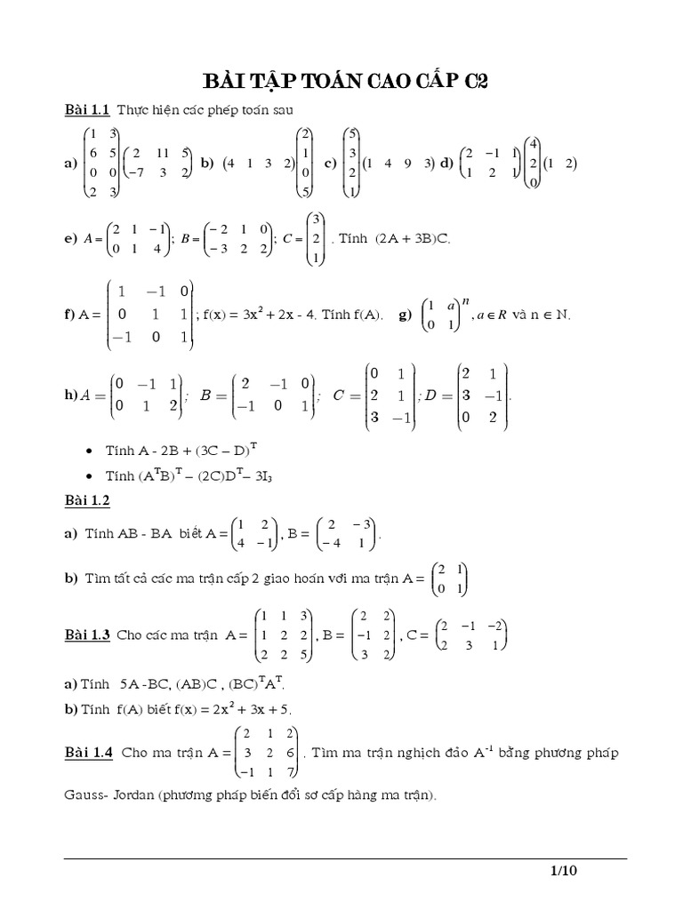 Bai Tap Toan Cao Cap C2 | PDF