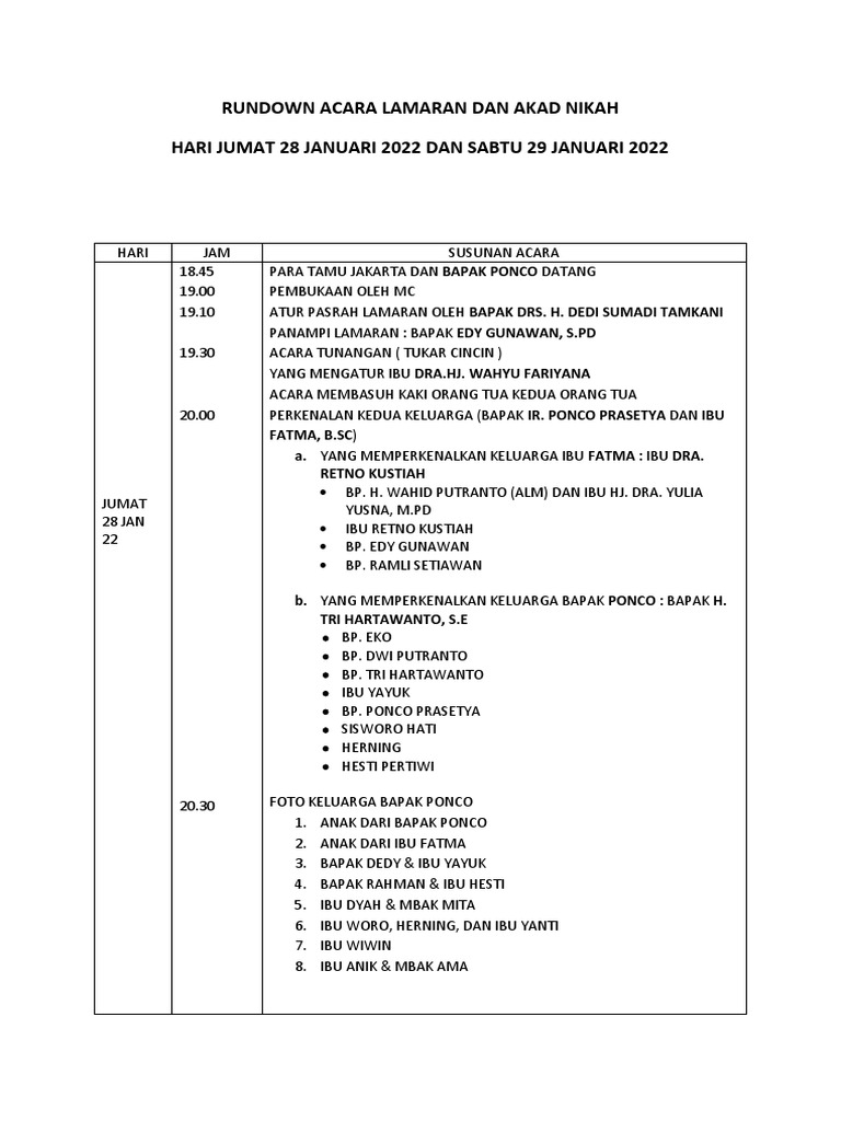 Rundown Acara Lamaran Dan Akad Nikah | PDF
