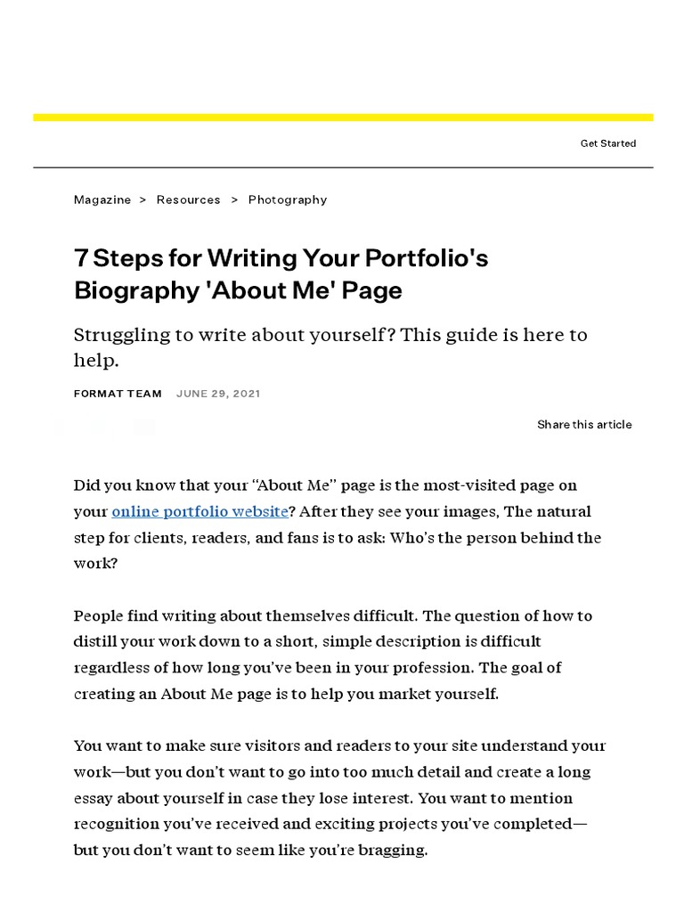7 Steps For Writing Your Portfolio's Biography 'About Me' Page | PDF ...