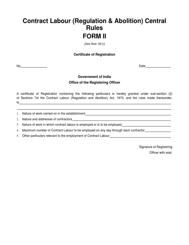 Contract Labour Registration Certificate | PDF | Finance & Money Management