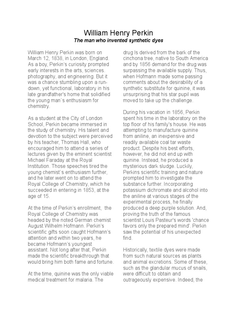 William Henry Perkin: The Man Who Invented Synthetic Dyes | PDF | Dye