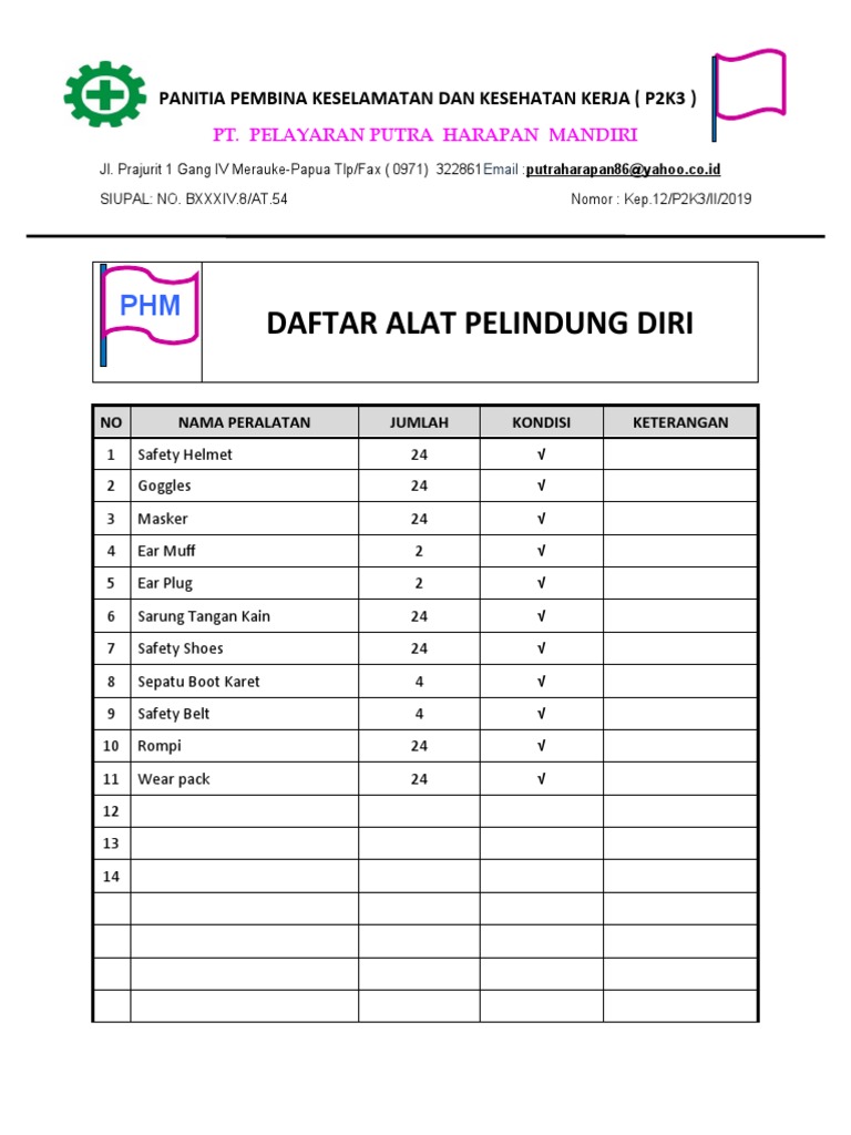 3,8 Ceklist Peralatan Kerja Apd | PDF