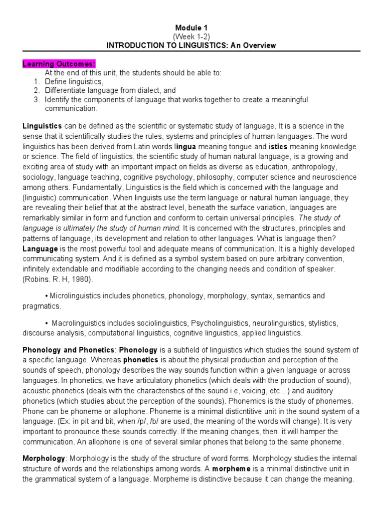Module 1 Introduction To Linguistics | PDF | Linguistics | Word