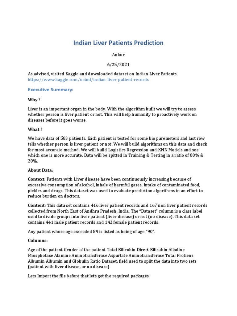 Indian Liver Patient RMarkdown | PDF | Sensitivity And Specificity ...