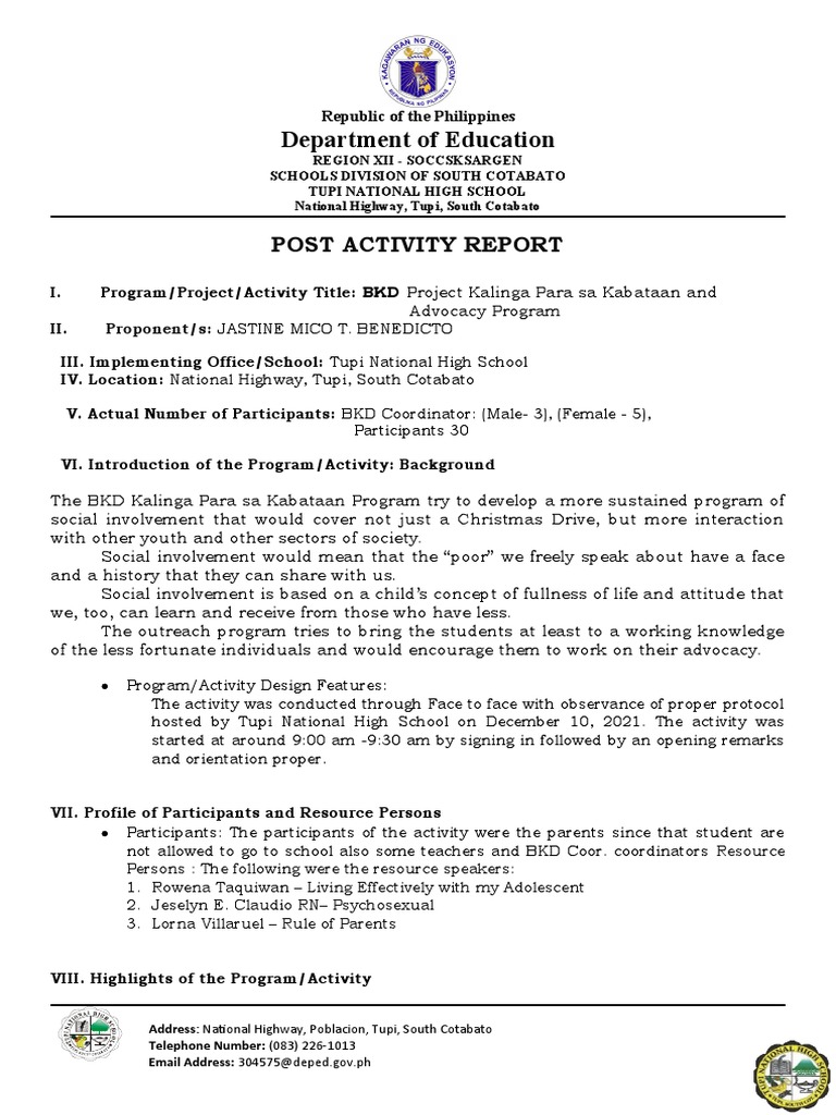 Post-Activity-Report-Project Kalinga | PDF | Communication