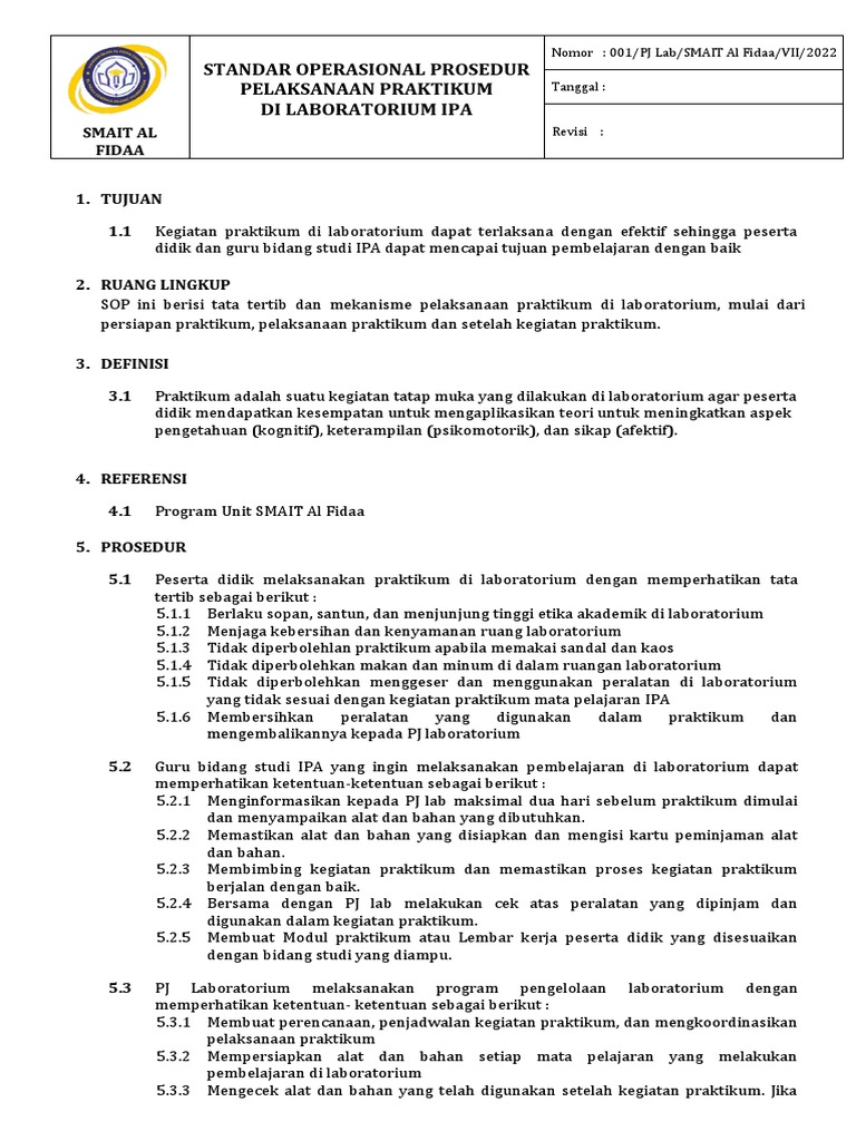 Sop Pengunaan Lab Ipa | PDF | Teknologi & Rekayasa