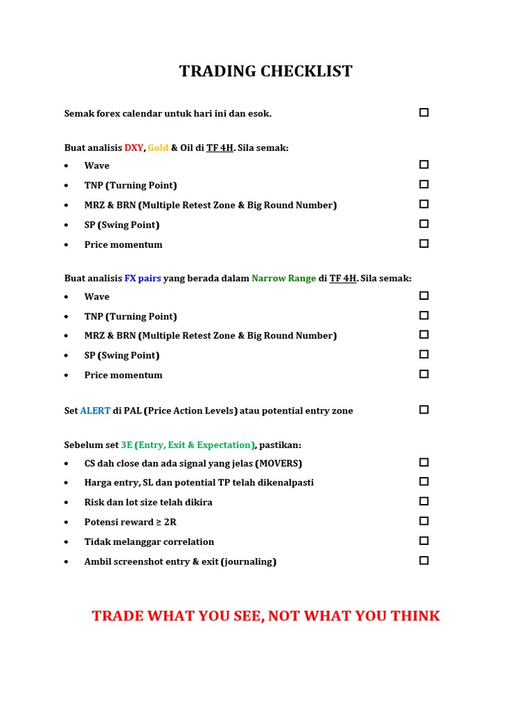 Trading Checklist: Trade What You See, Not What You Think | PDF