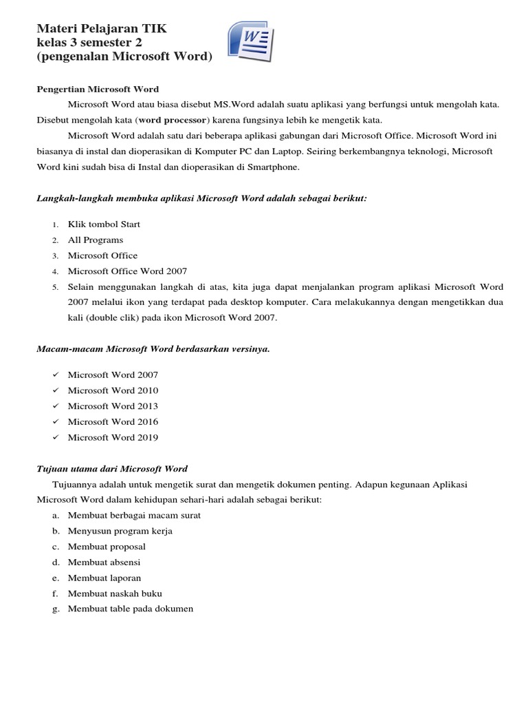 TIK Kelas 3 KD.3.7 Mengenal MS Word Sebagai Program Untuk Mengetik - 1 ...