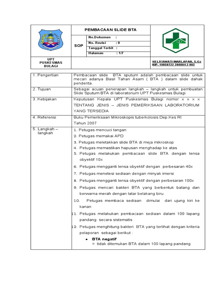 Prosedur Pembacaan Slide BTA | PDF