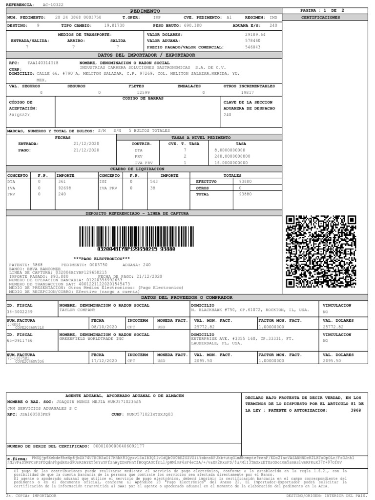 Pedimento Formato | PDF | Bancario | Pagos