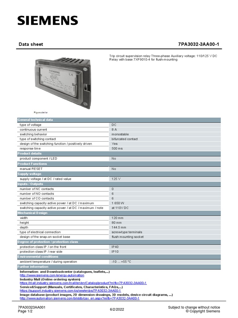 7PA30323AA001 Datasheet en | PDF | Relay | Direct Current