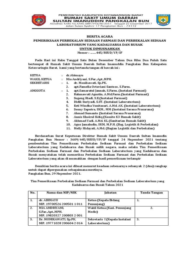 Berita Acara Pemeriksaan Obat ED Dan BHP Lab 2021 | PDF