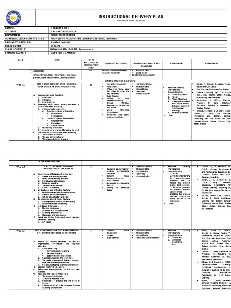 Maximizing Student Learning: An Instructional Delivery Plan for Facilitating Learner-Centered ...