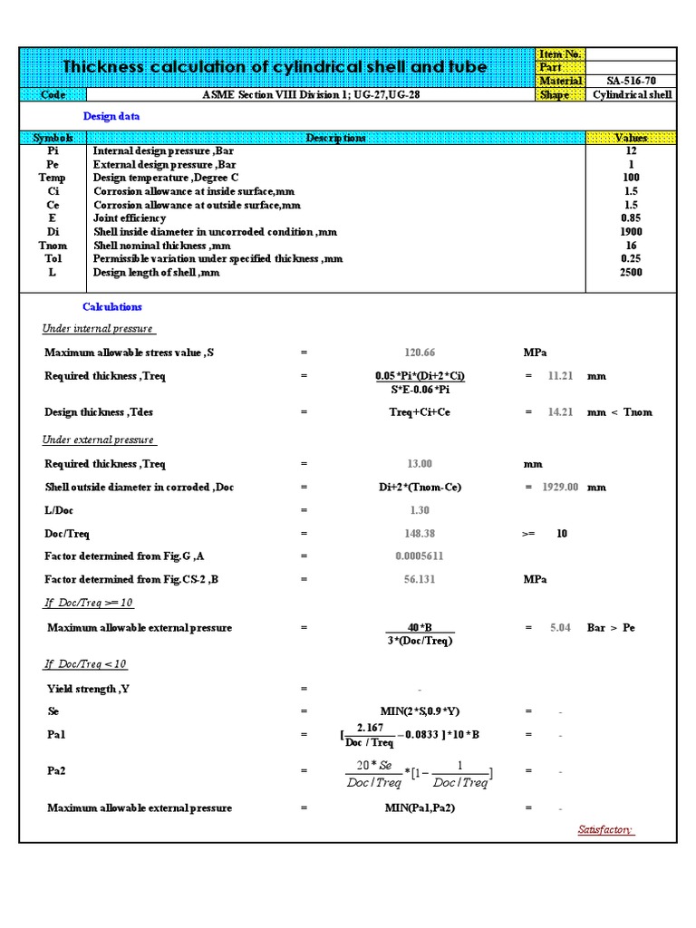 Thickness Calculation of Cylindrical Shell and Tube | PDF | Strength Of ...