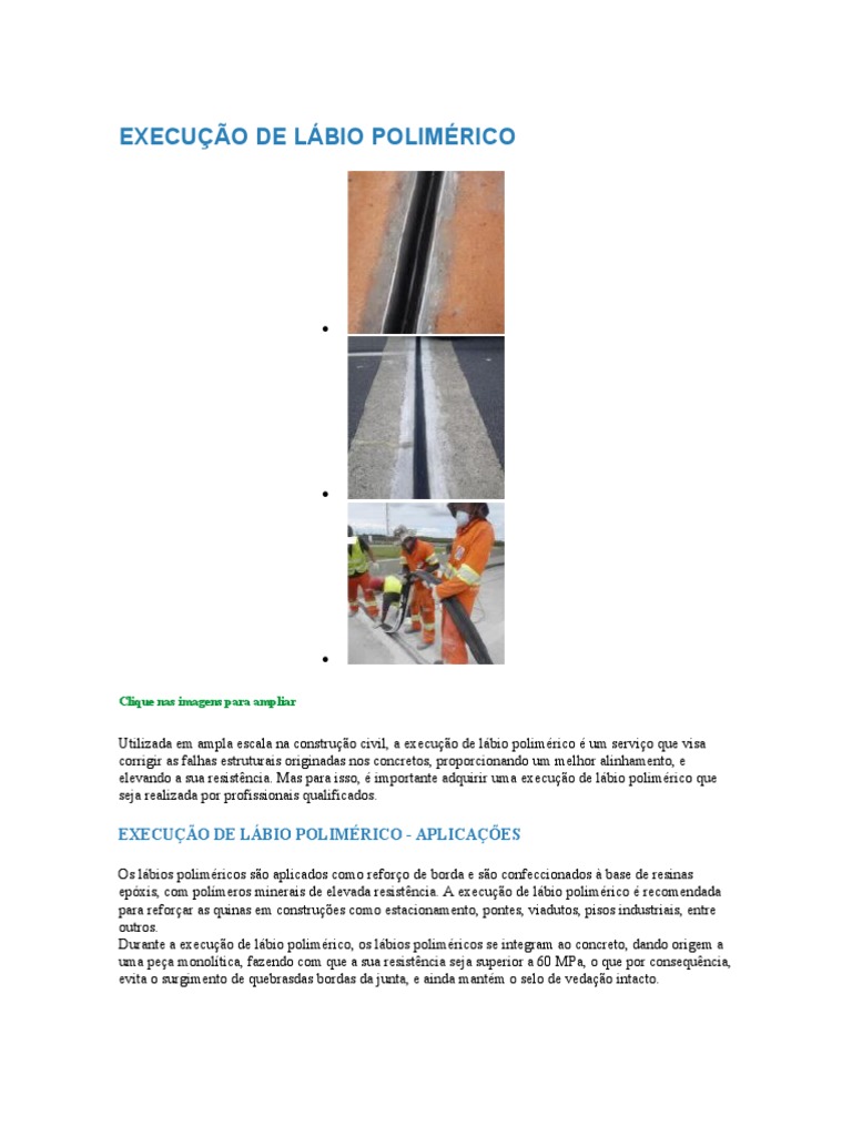 Execução de Lábio Polimérico | PDF | Polímeros | Setor terciário da ...