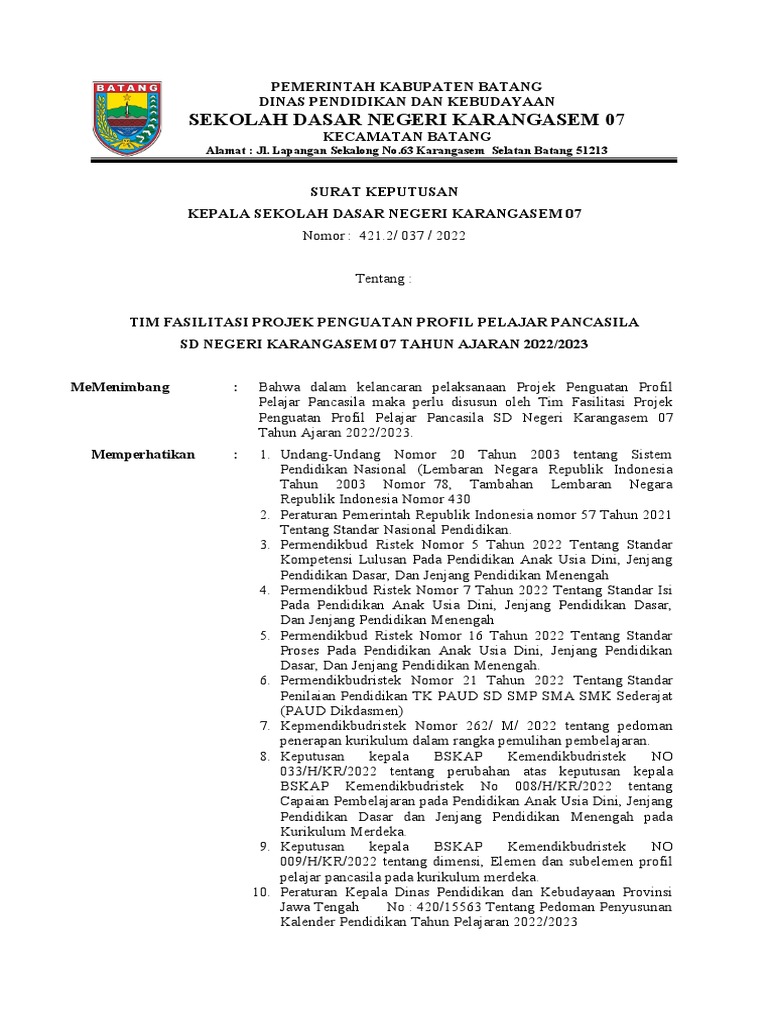 SK TIM Projek PPPP, KASEP. 01 | PDF | Karier & Perkembangan | Kesehatan Holistik