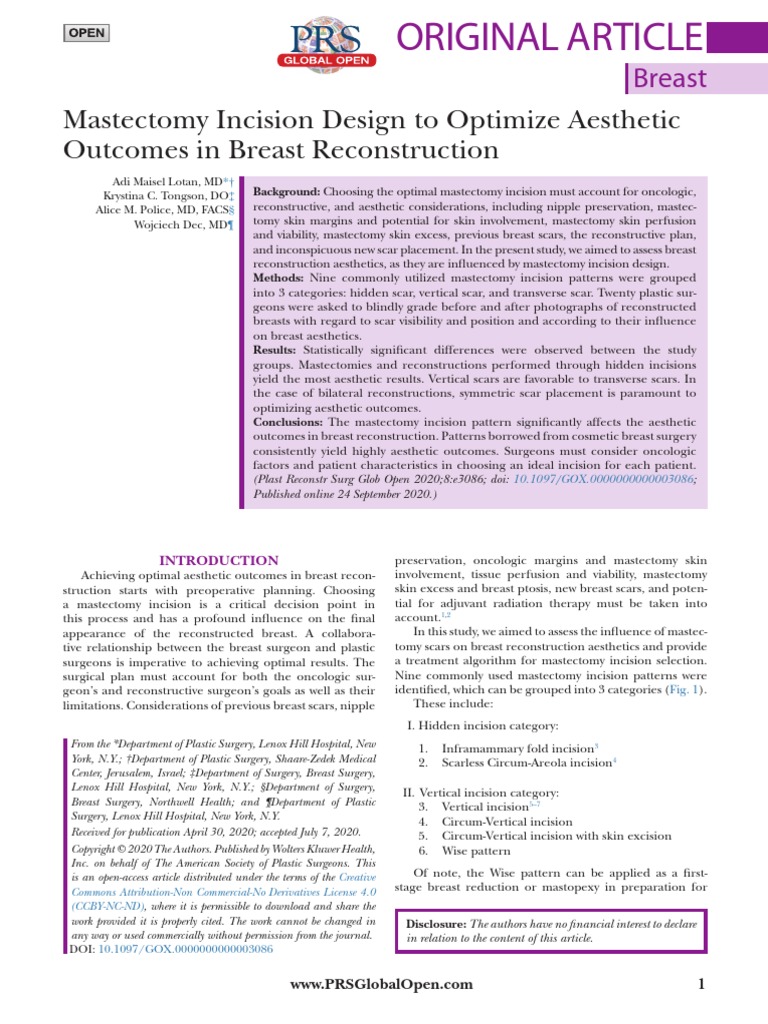 Mastectomy Incision Design To Optimize Aesthetic.5 | PDF | Mastectomy ...
