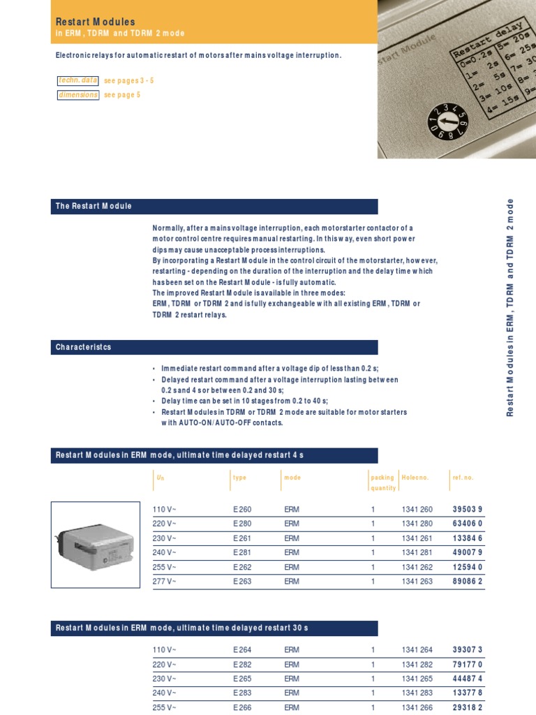 Holec ERM TDRM Restart Modules | PDF | Relay | Ac Power Plugs And Sockets