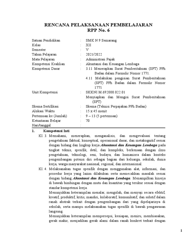 3.6 - RPP KD 3.11 SPT PPH Badan 4 Juni 2021 | PDF