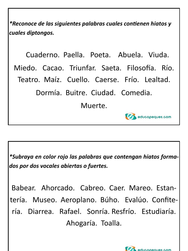 Identificación de Hiatos y Diptongos en Palabras Españolas | PDF ...