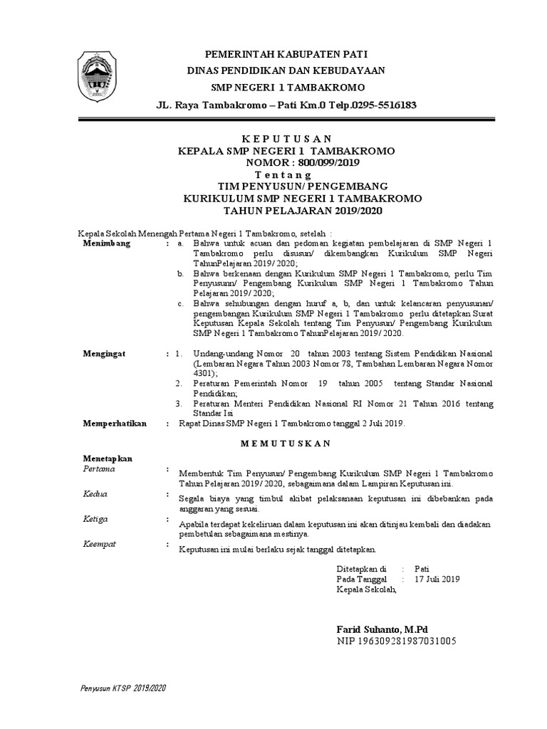 SK Tim Penyusun KTSP | PDF