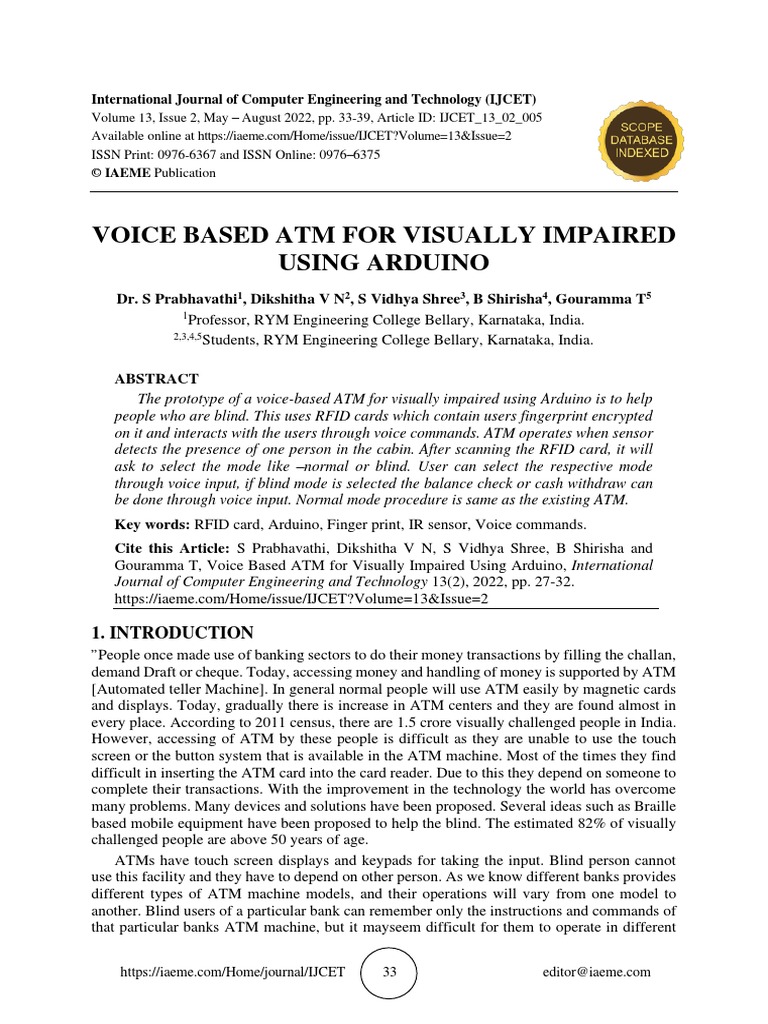 Voice Based Atm For Visually Impaired Using Arduino | PDF | Automated ...