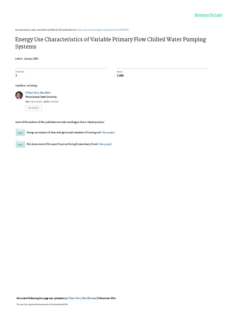 Energy Use Characteristics of Variable Primary Flo | PDF | Pump | Air ...