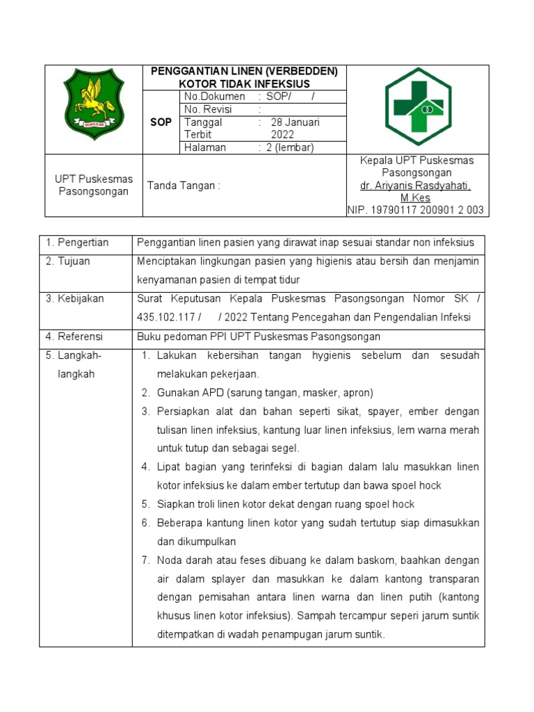 SOP Penggantian Linen Non Infeksius | PDF