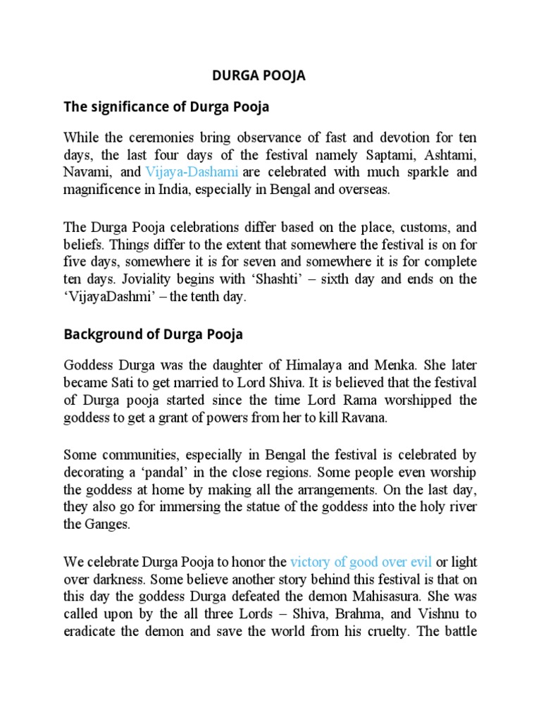 DURGA POOJA | PDF | Hindu Worship | Indian Religions