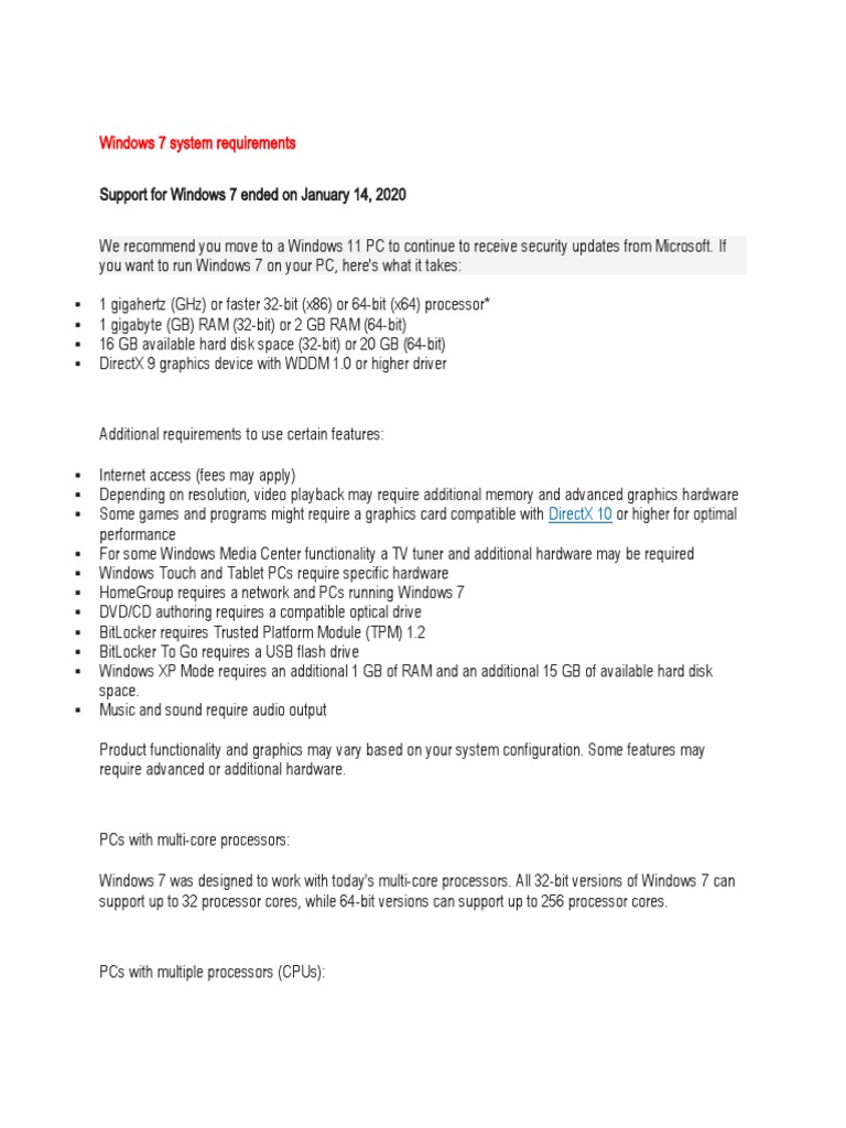 Windows 7 system requirements | PDF | Windows 7 | Microsoft Windows