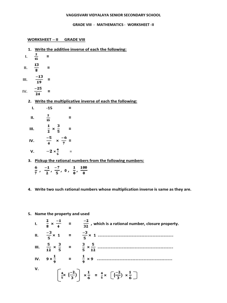 Viii-Ws-2 - Basic Mathematical Operations-Viii | PDF | Arithmetic | Numbers
