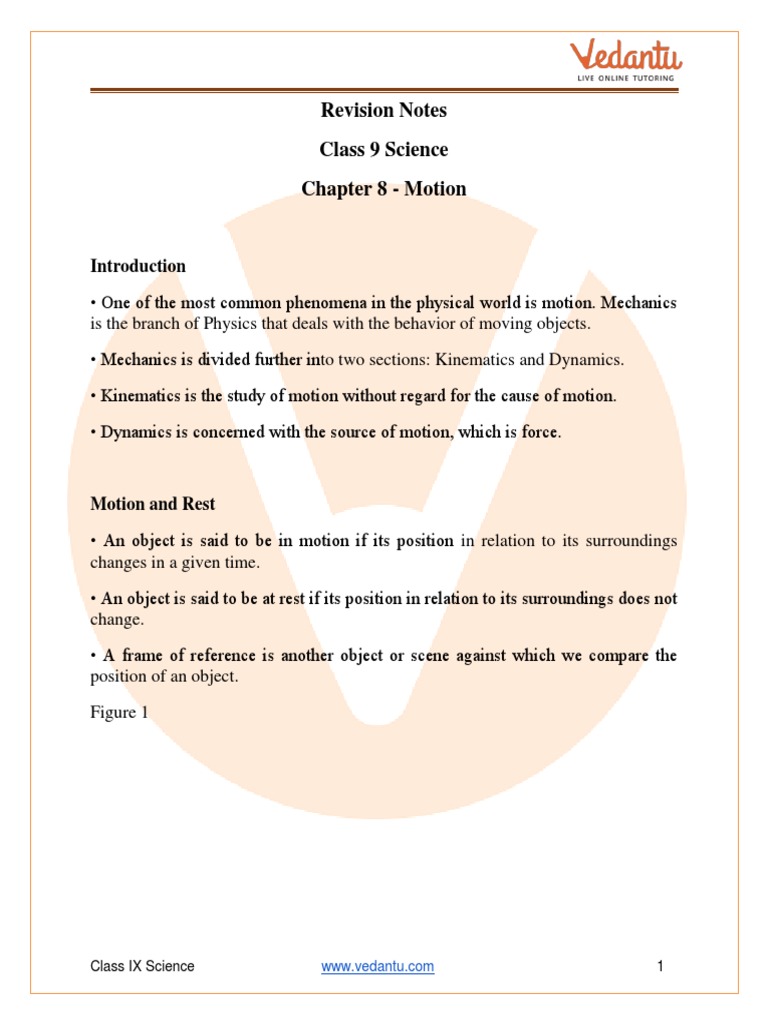 Class 9 Science Chapter 8 Revision Notes | PDF | Acceleration | Speed