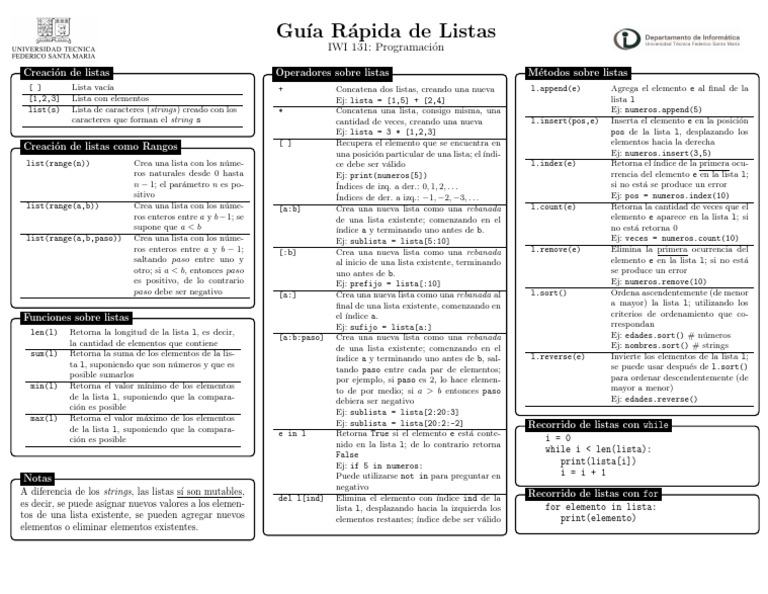 Guia Rapida de Listas | PDF | Programación de computadoras | Informática