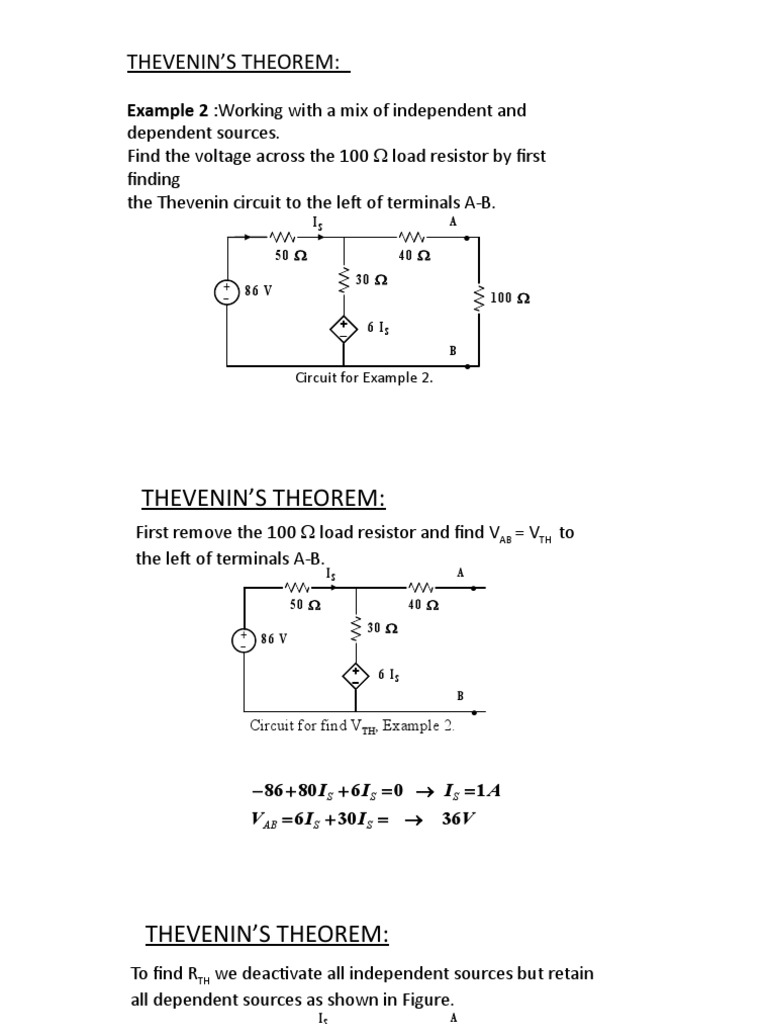 Thevenin'S Theorem:: Example 2:working With A Mix of Independent and ...