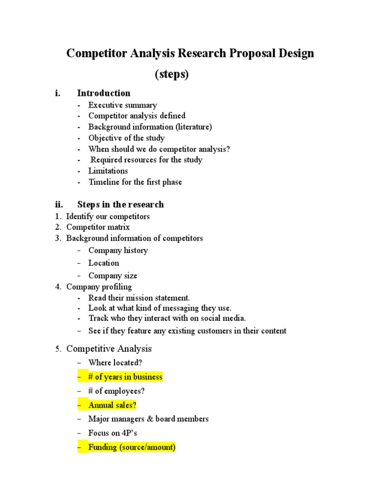 Competitor Analysis Research Proposal Design Steps Com | PDF