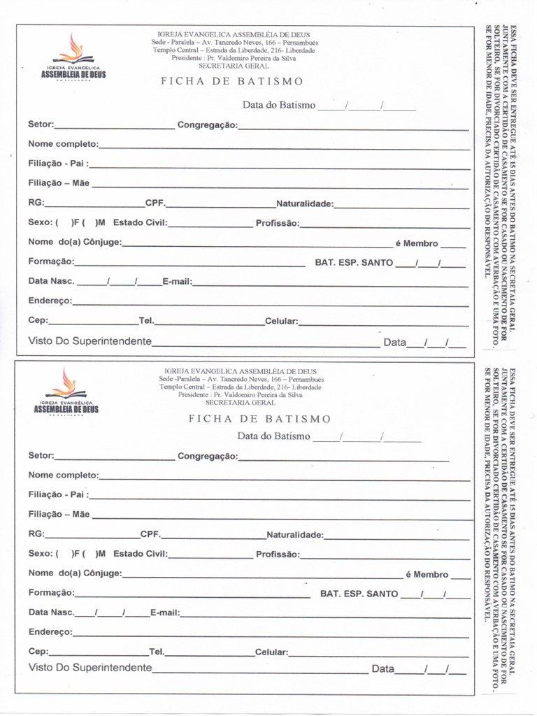 Ficha de Batismo Modelo | PDF