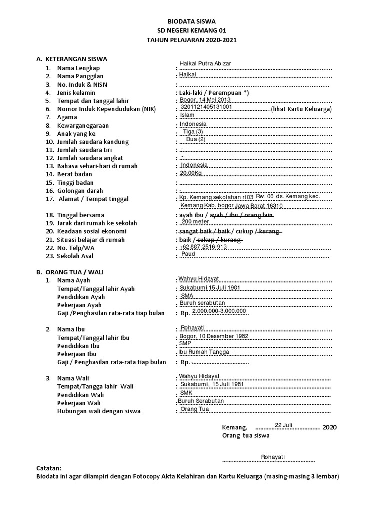 Isi Biodata Siswa | PDF | Griya & Taman
