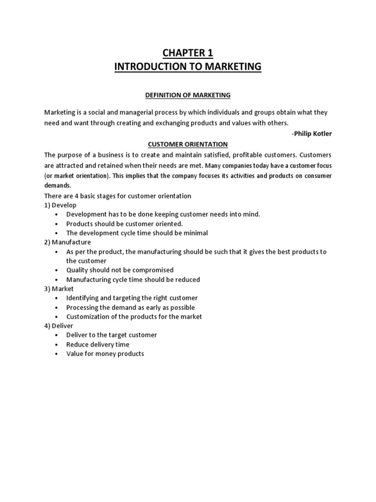 Chapter 1 Introduction To Marketing | PDF | Marketing | Sales