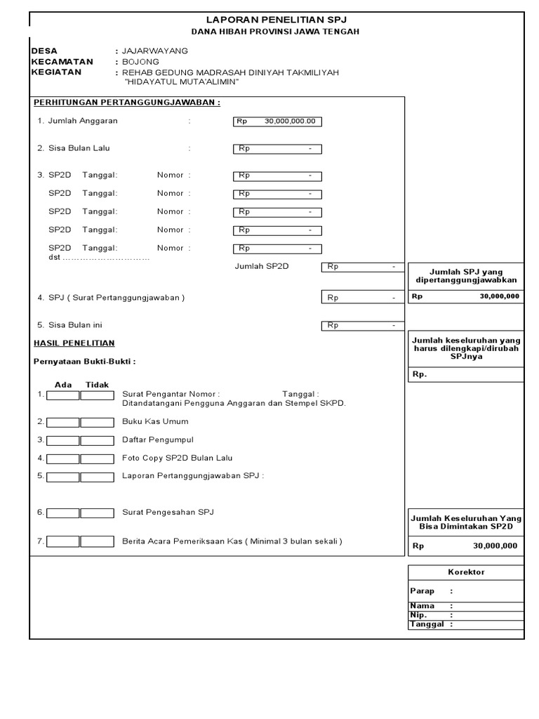 Lampiran Ceklist SPJ DANA DESA | PDF