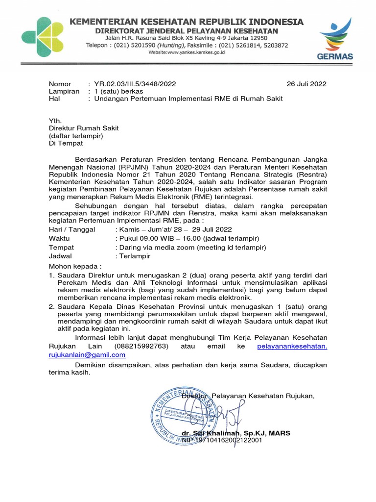 Contoh Undangan Pertemuan Implementasi Rme Di Rumah Sakit Pdf