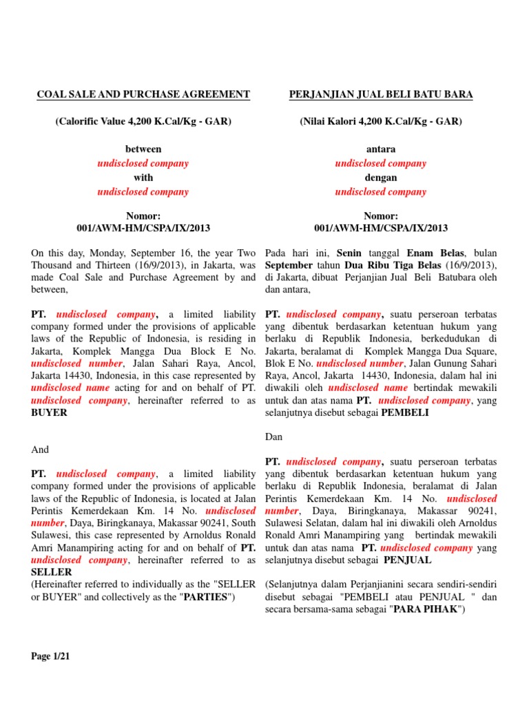 Sales - Purchase Agreement (Bilingual) | PDF