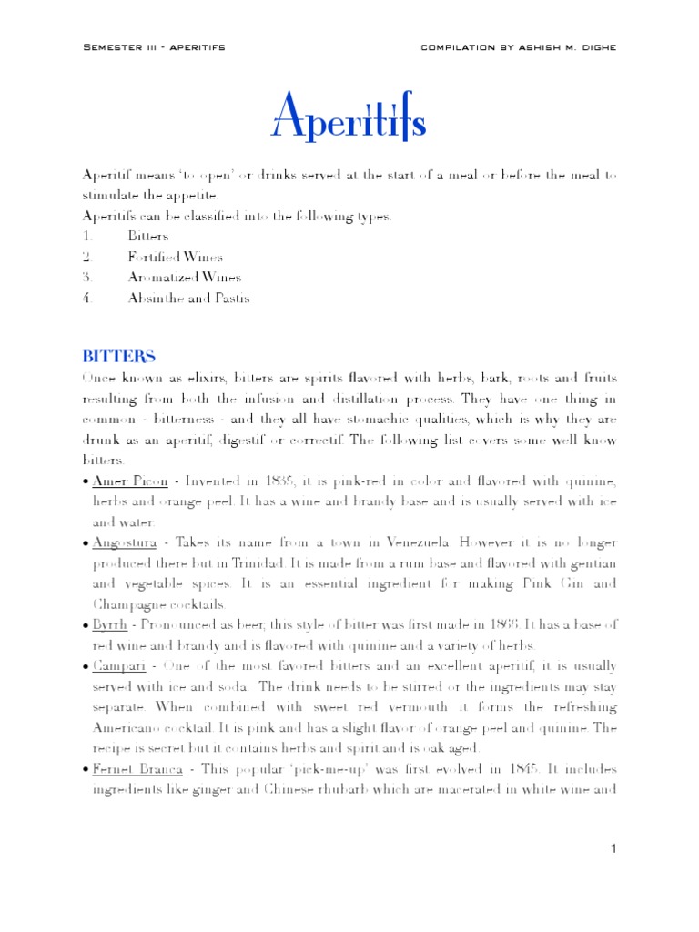 Types and Service of Aperitifs | PDF | Wine | Alcoholic Drinks