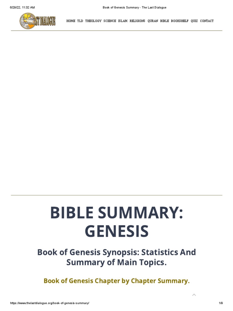 Book of Genesis Summary - The Last Dialogue | PDF | Jacob | Abraham