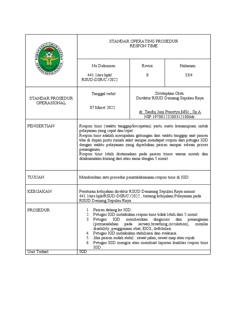 Sop Respon Time | PDF