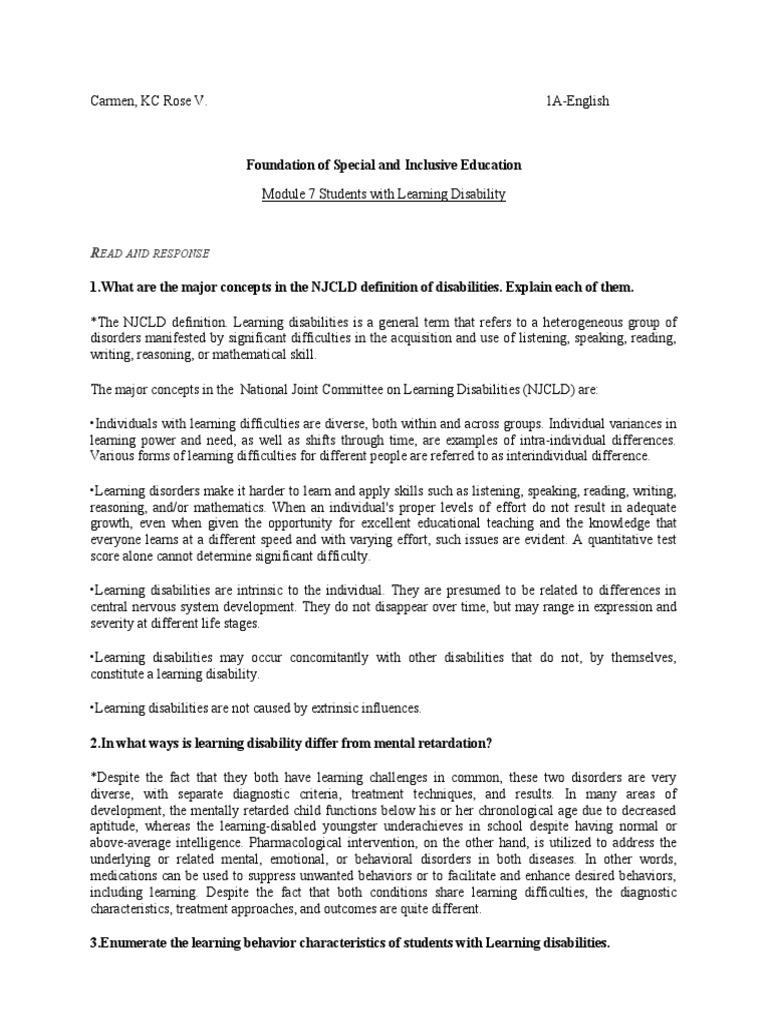 M7 Special Ed | PDF | Behavioural Sciences | Neuroscience