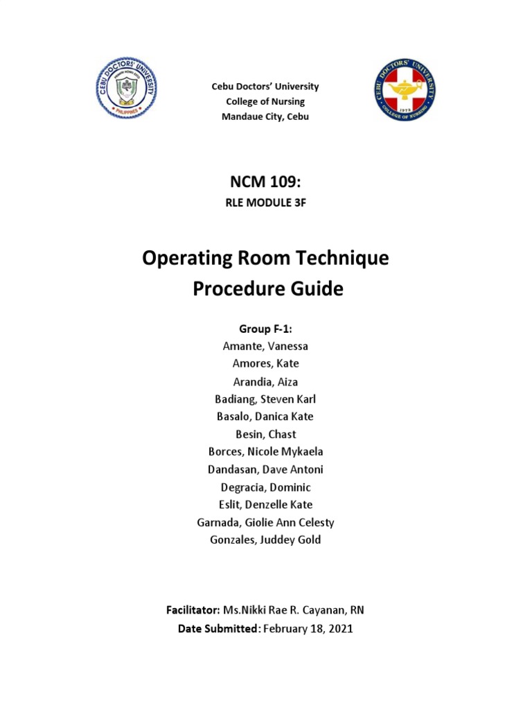 Operating Room Technique Procedure Guide: Rle Module 3F | PDF | Surgery ...