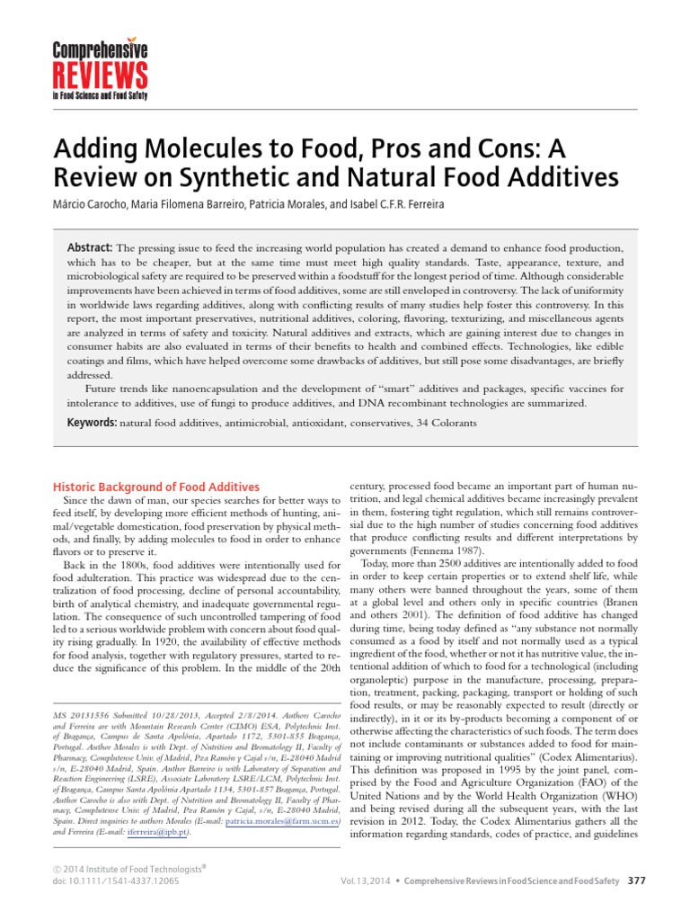 Adding Molecules To Food, Pros and Cons A Review On Synthetic and ...