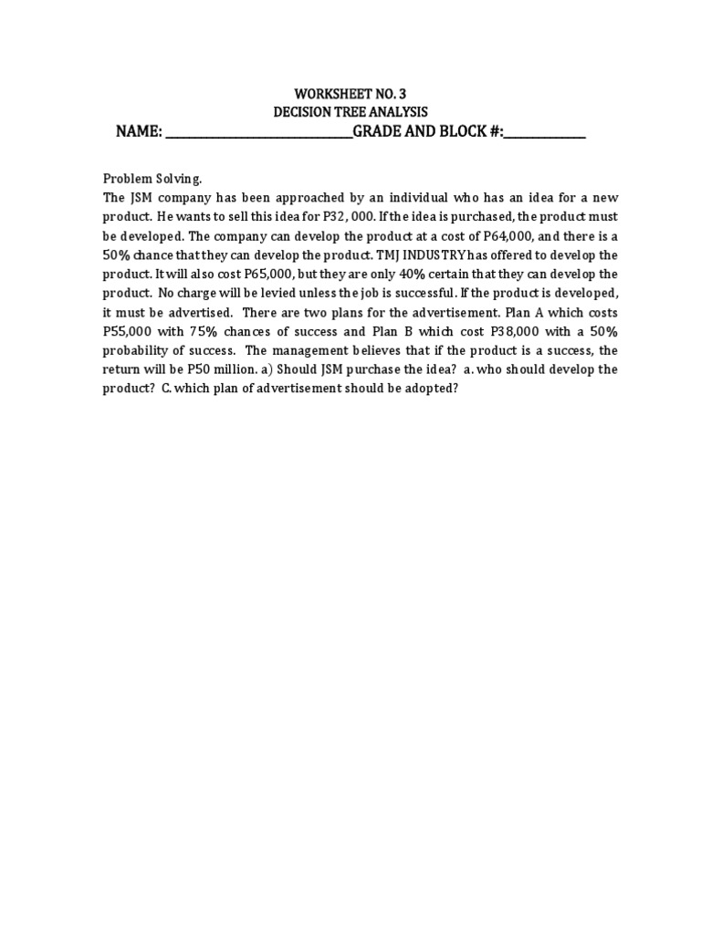 Worksheet 3 Decision Tree Analysis-1 | PDF