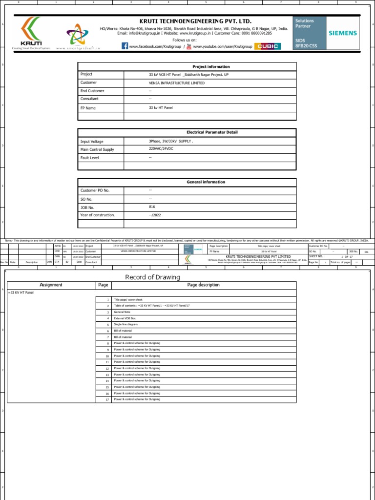 GA 33 KV VCB HT Panel - Siddharth Nagar Project. UP | PDF | Electrical Wiring | Alternating Current