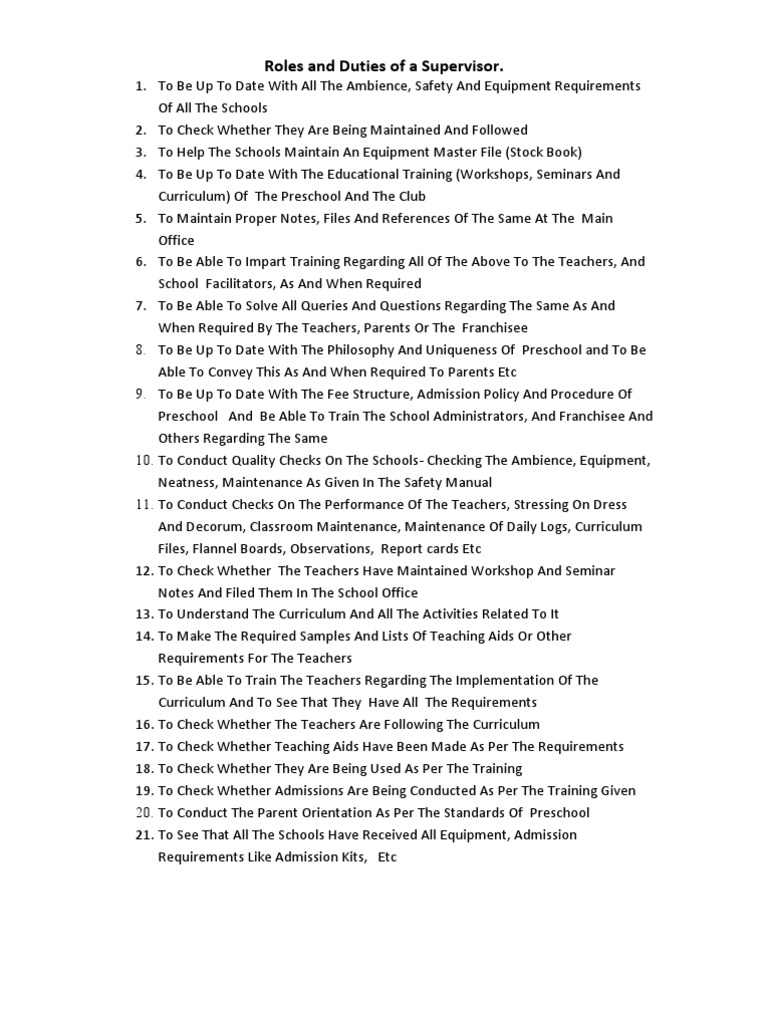 Supervisor Roles and Responsibilities | PDF | Email | Teachers